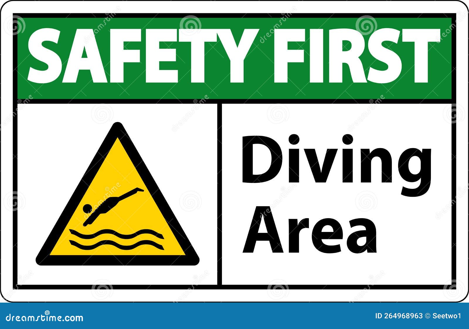 Safety First Diving Area Hazard Sign on White Background Stock Vector ...