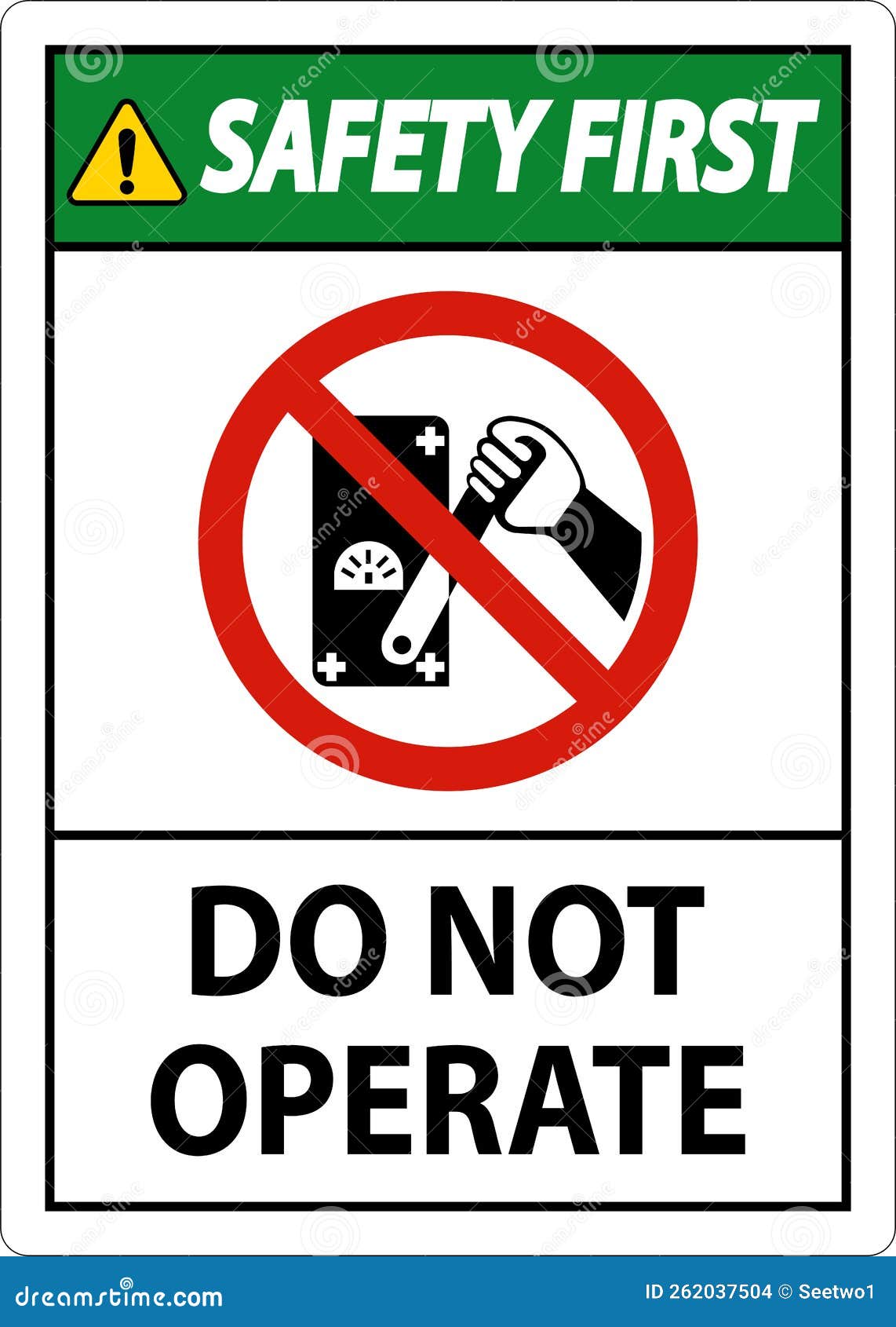 Safety First Do Not Operate Sign on White Background Stock Vector ...