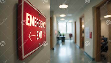 Safety First Emergency Exit Sign in Office Building Stock Illustration ...
