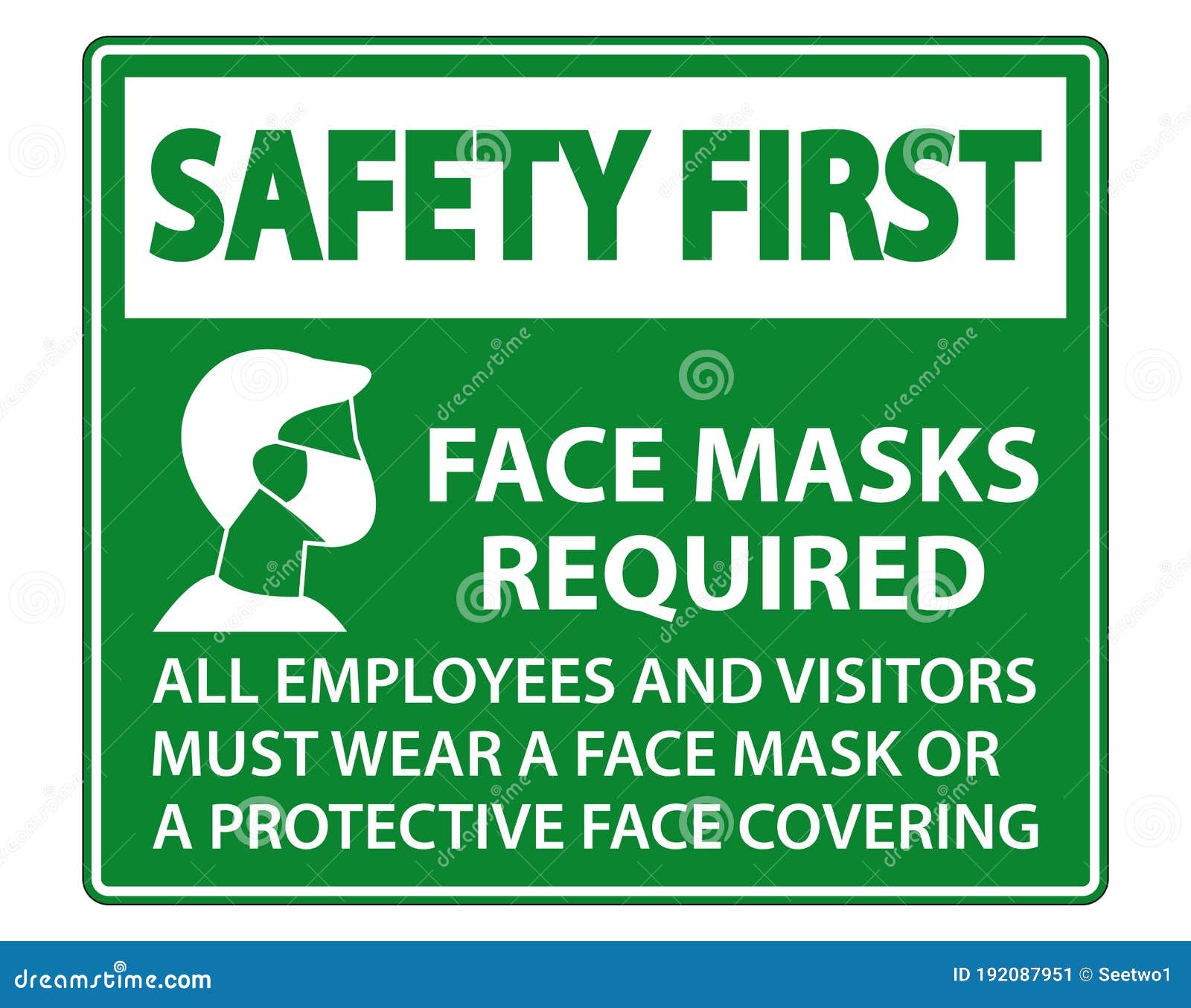 Safety First Face Masks Required Sign on White Background Stock Vector ...