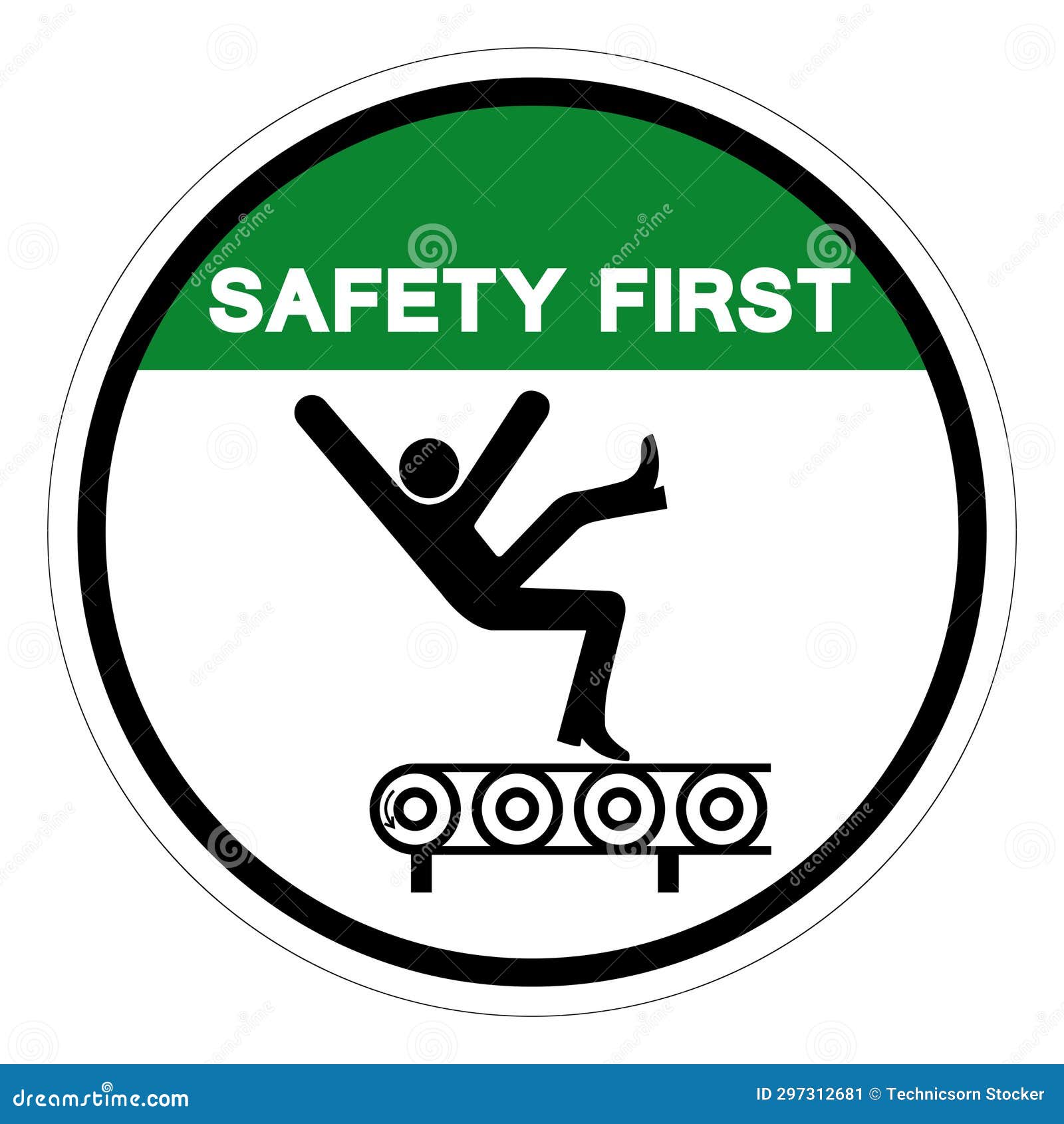 Safety First Fall Hazard from Conveyor Symbol Sign, Vector Illustration ...