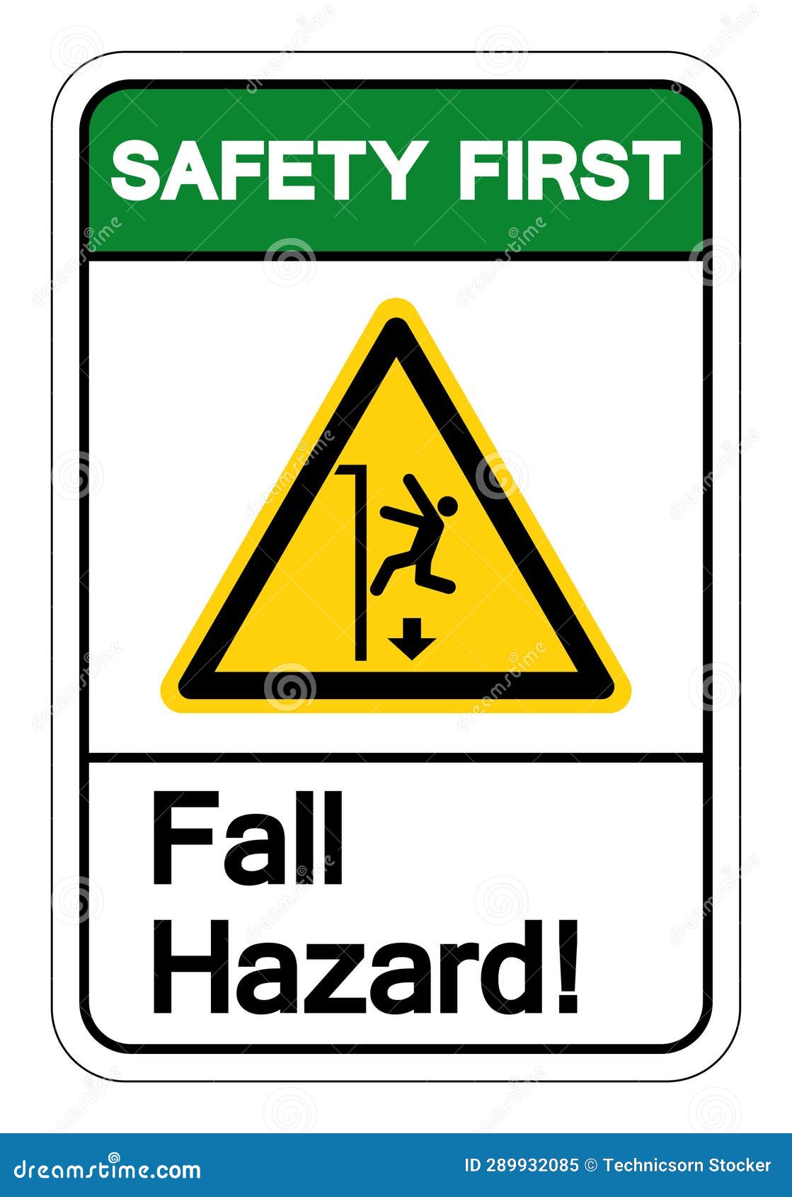 Safety First Fall Hazard Symbol Sign, Vector Illustration, Isolate on ...