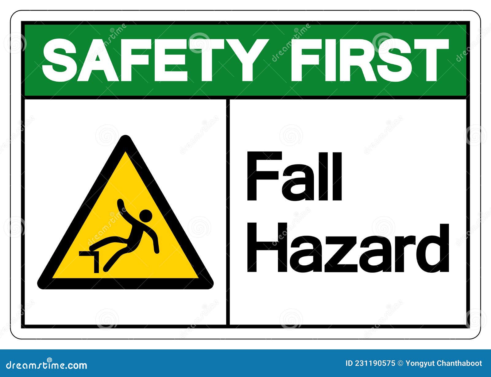 Safety First Fall Hazard Symbol, Vector Illustration, Isolate on White ...