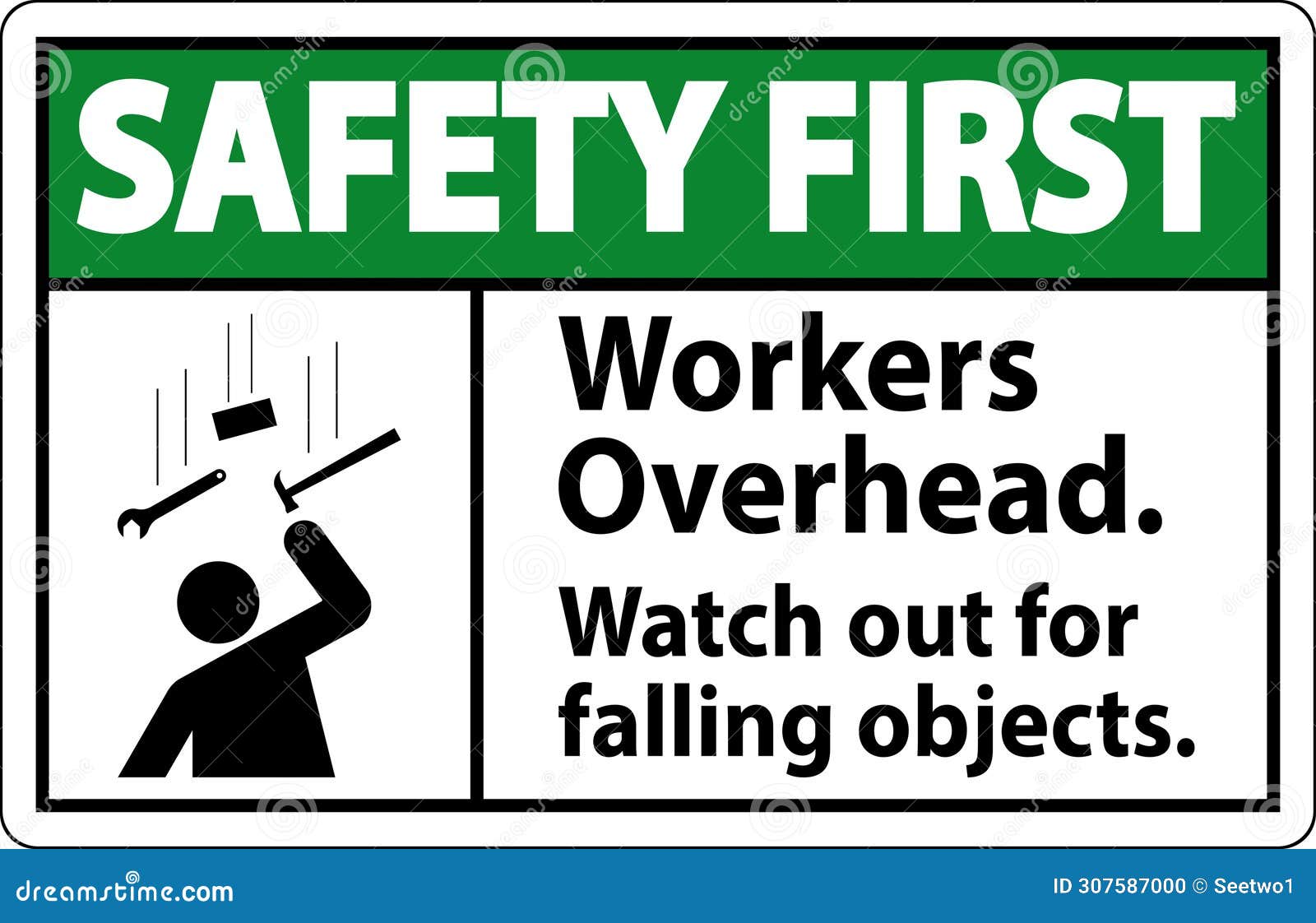 Safety First Falling Debris Sign, Workers Overhead Falling Objects ...