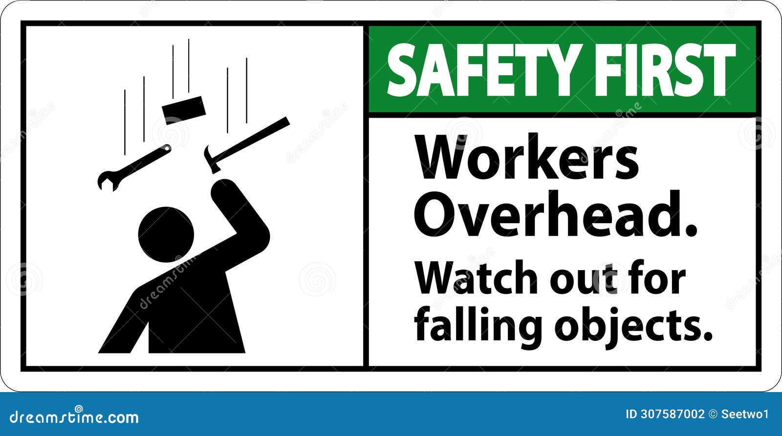 Safety First Falling Debris Sign, Workers Overhead Falling Objects ...