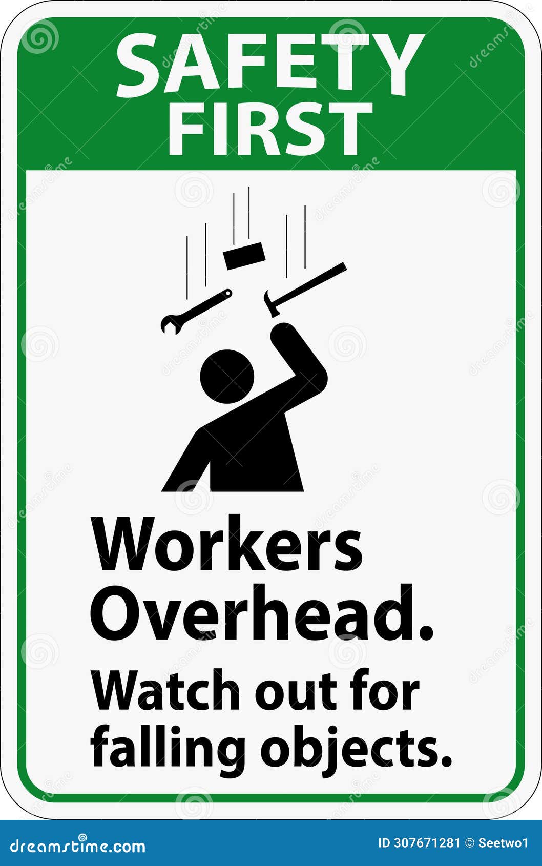 Safety First Falling Debris Sign, Workers Overhead Falling Objects ...