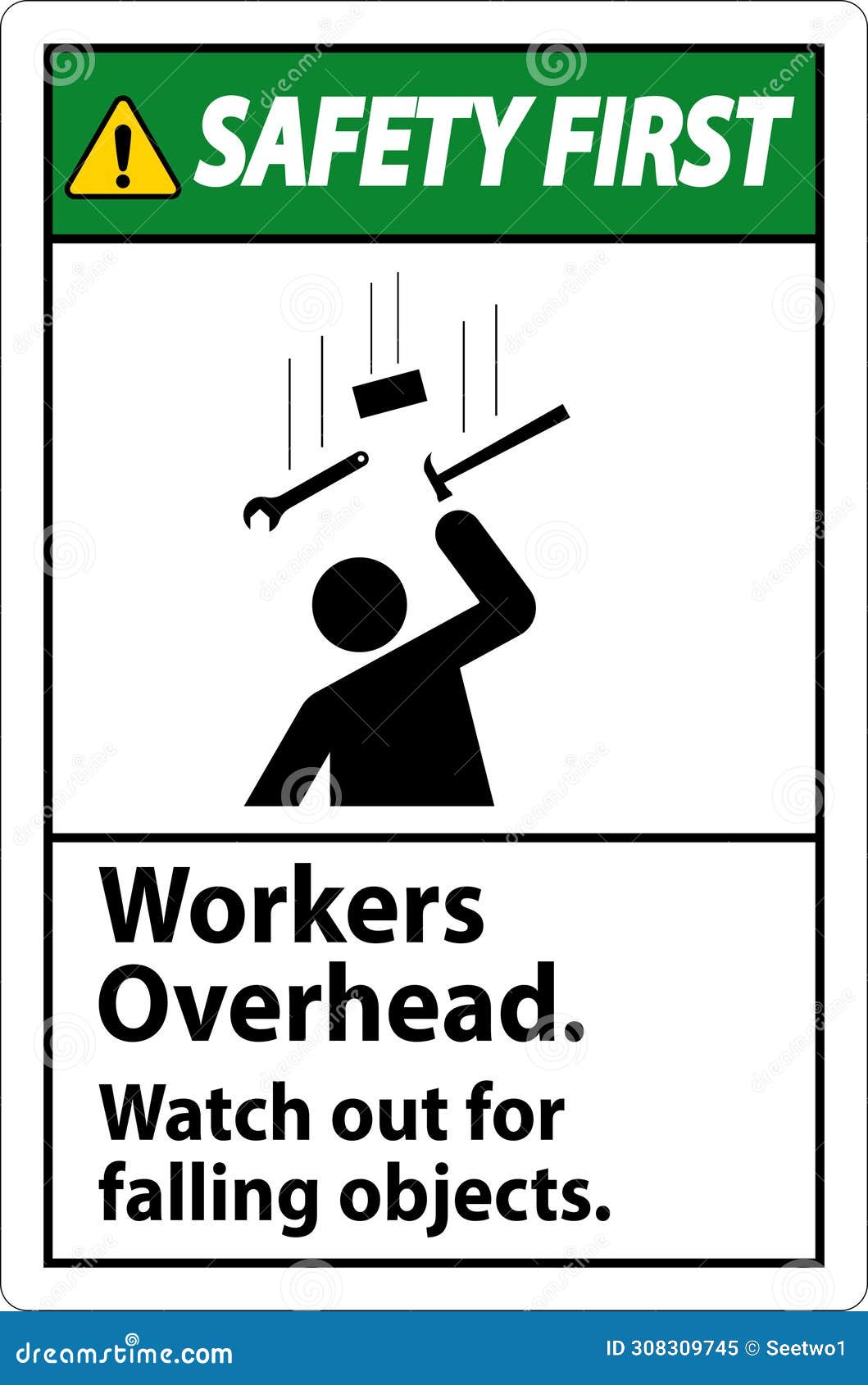 Safety First Falling Debris Sign, Workers Overhead Falling Objects ...