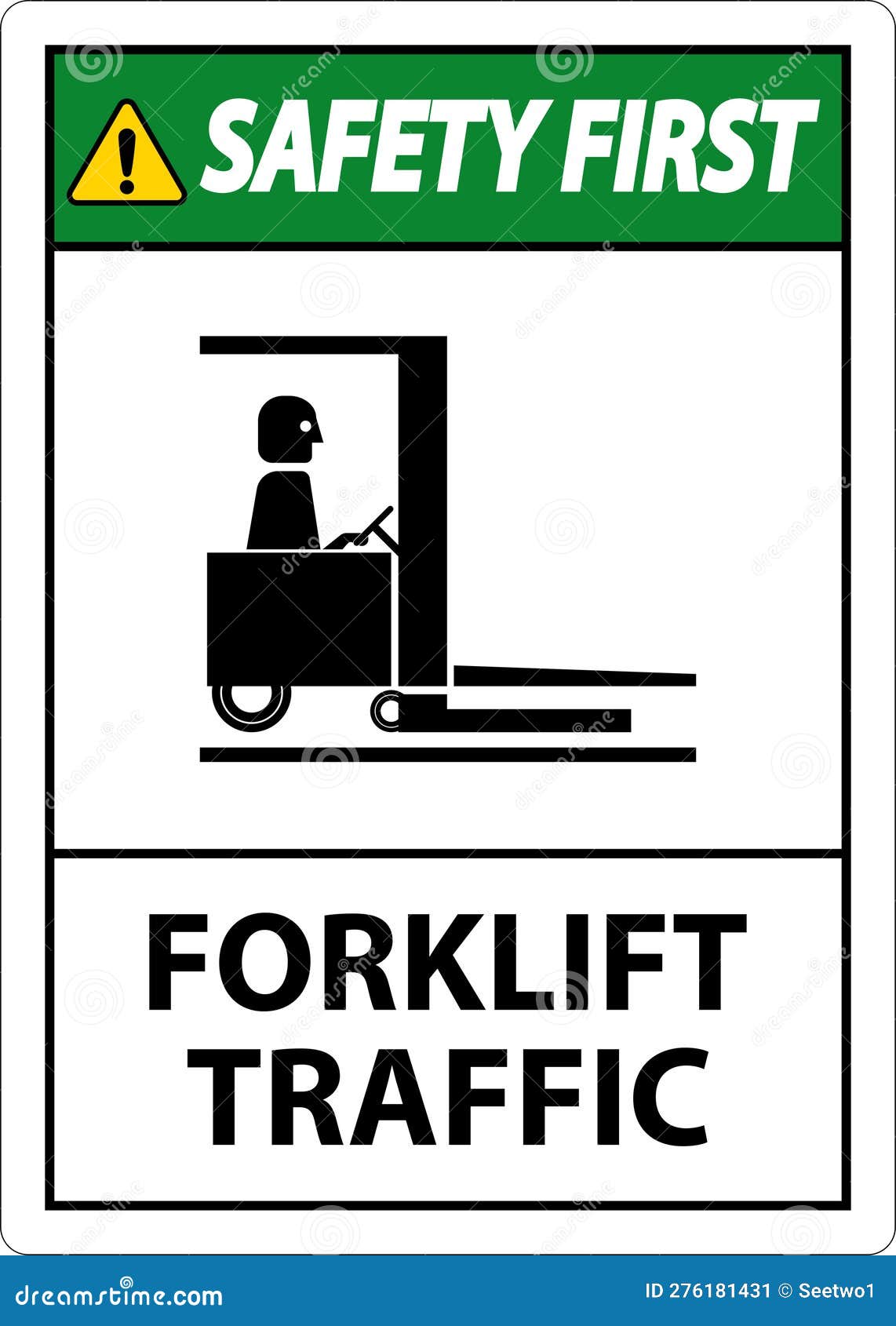 Safety First Forklift Traffic Floor Sign on White Background Stock ...