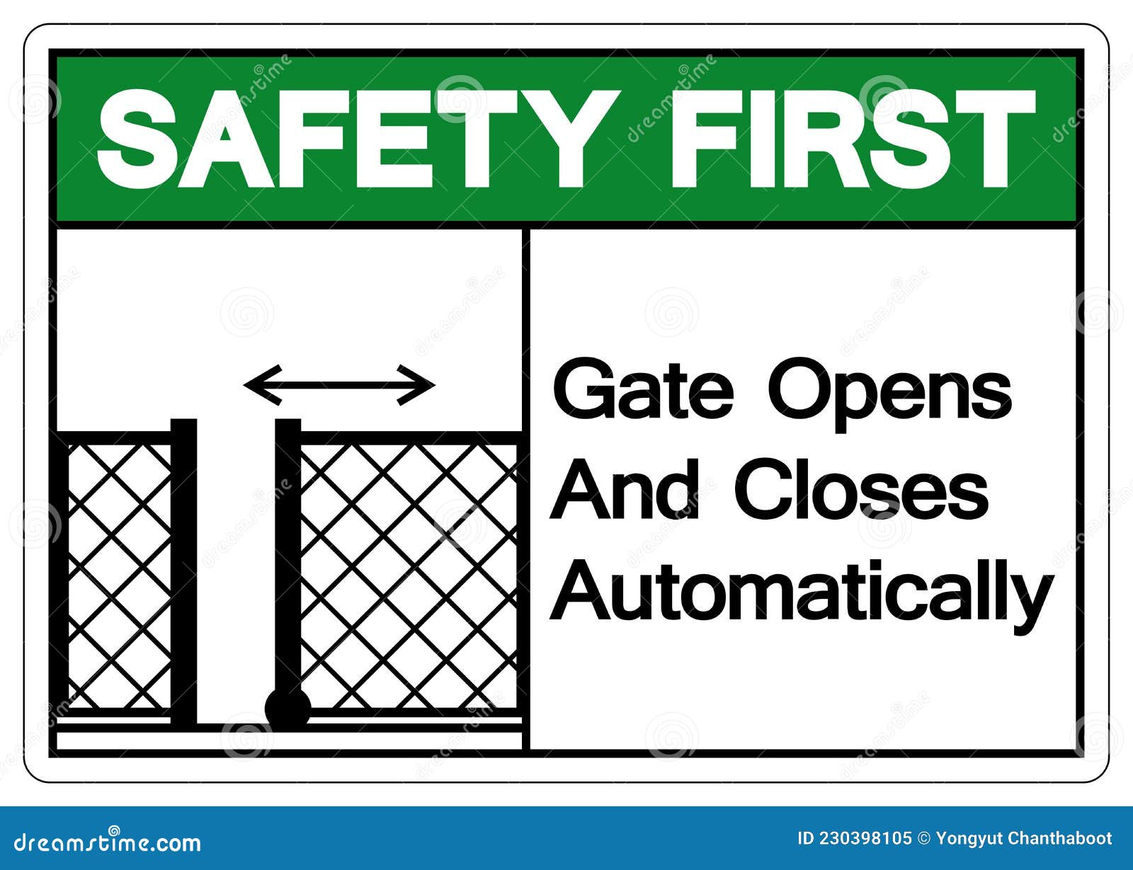 Safety First Gate Opens and Closes Automatically Symbol Sign, Vector ...