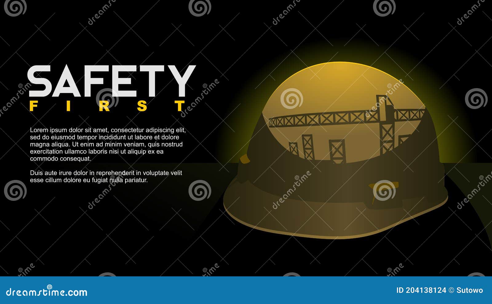 Safety First. Safety. Hard Hats Reflected with Rigs Building. Vector ...