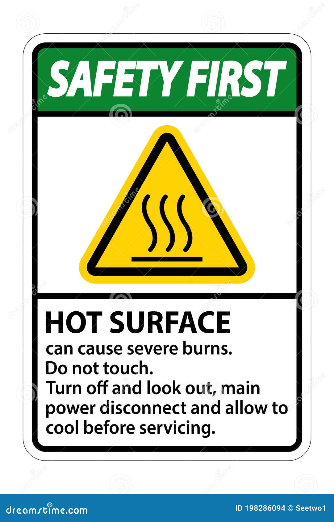 Safety First Hot Surface Sign on White Background Stock Vector ...