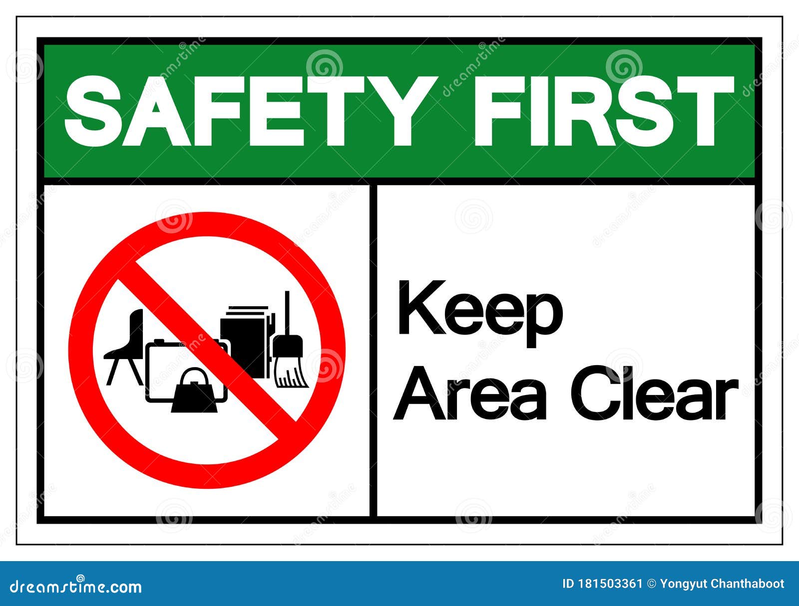 Safety First Keep Area Clear Symbol Sign, Vector Illustration, Isolate ...