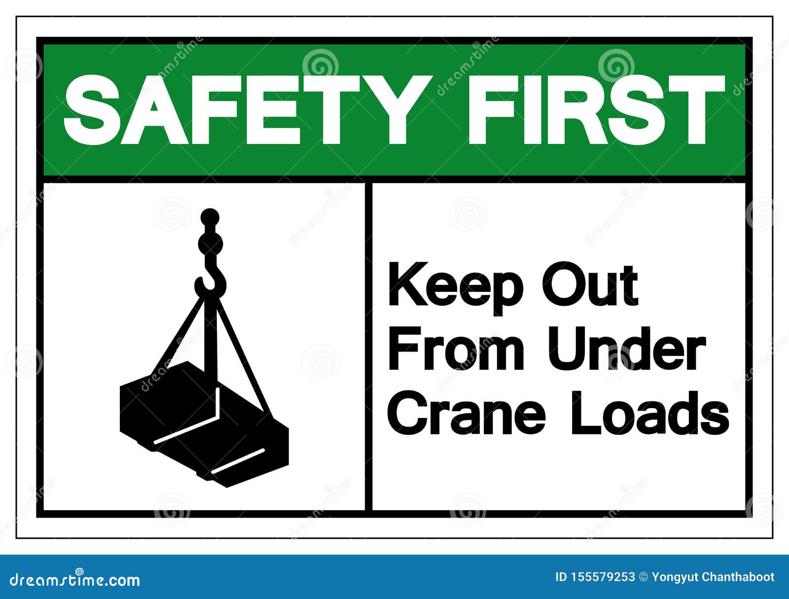Safety First Keep Out From Under Crane Loads Symbol Sign, Vector ...