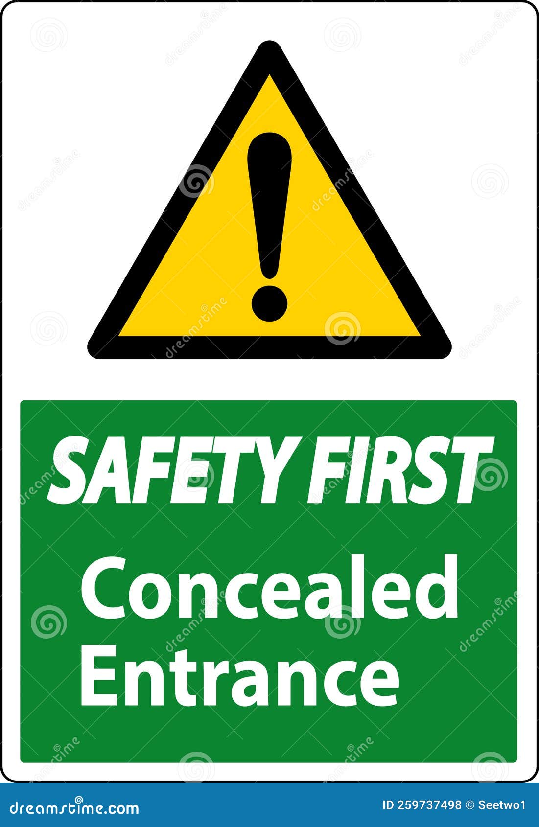 Safety First Label Concealed Entrance Sign on White Background Stock ...