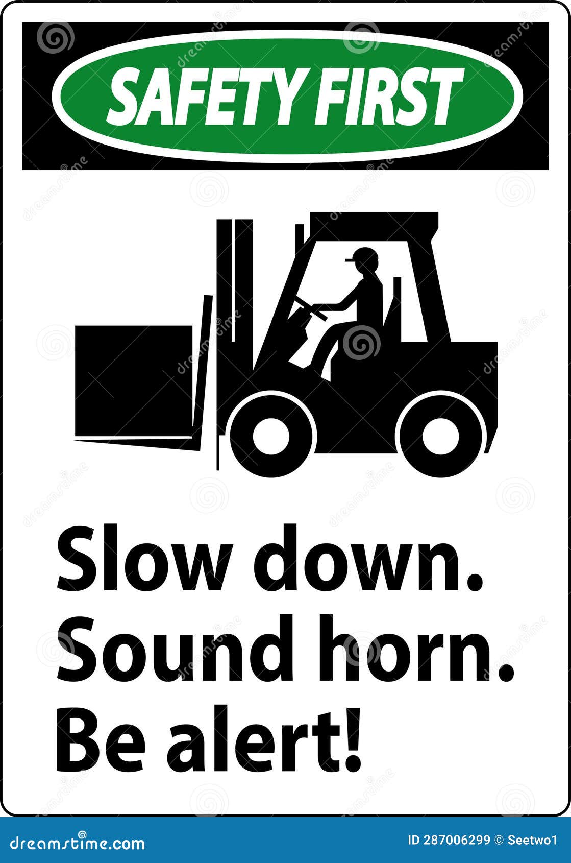Safety First Label Slow Down Sound Horn Be Alert Stock Vector ...