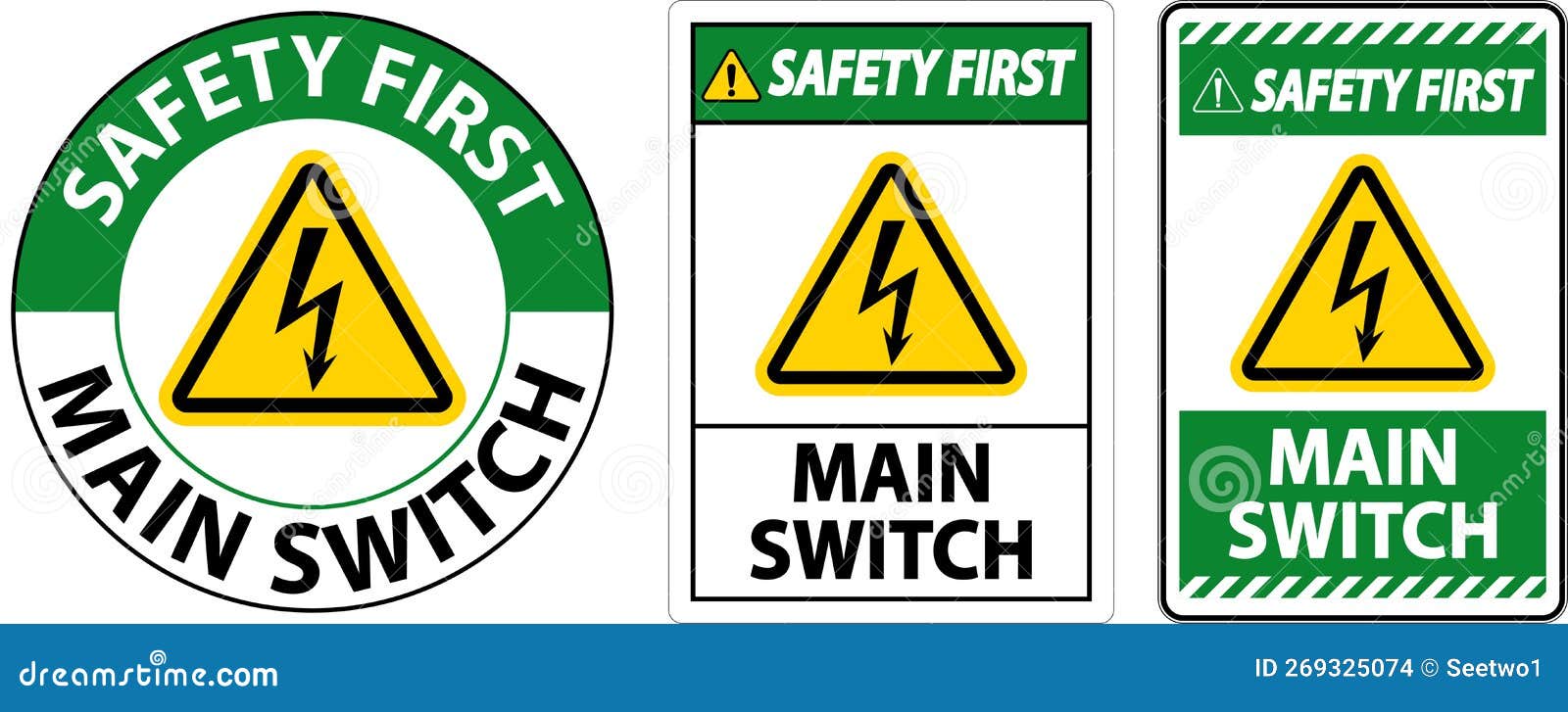 Safety First Main Switch Sign on White Background Stock Vector ...