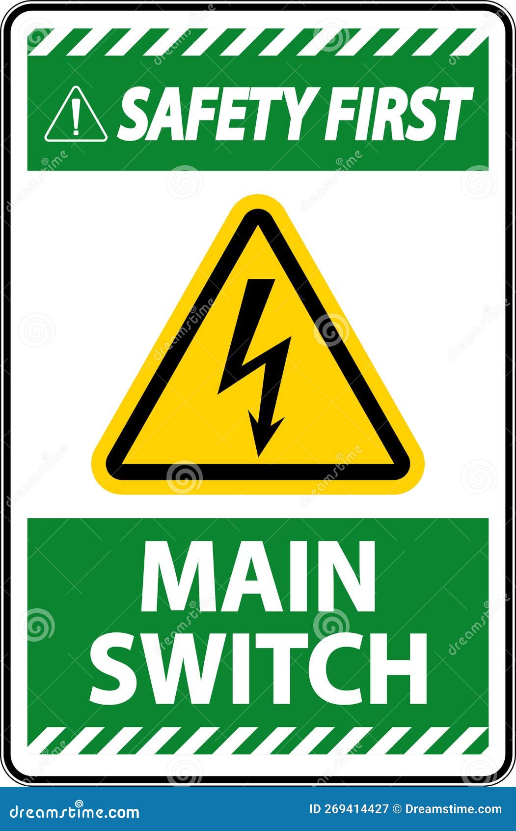 Safety First Main Switch Sign on White Background Stock Vector ...