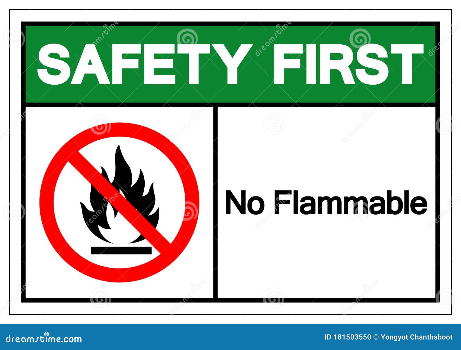 Safety First No Flammable Symbol Sign, Vector Illustration, Isolate on ...