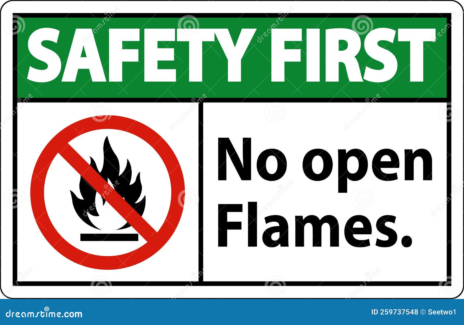 Safety First No Open Flames Label Sign on White Background Stock Vector ...