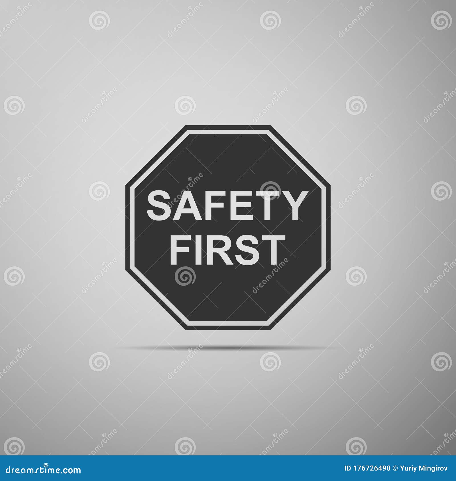 Safety First Octagonal Shape Icon Isolated on Grey Background. Stock ...