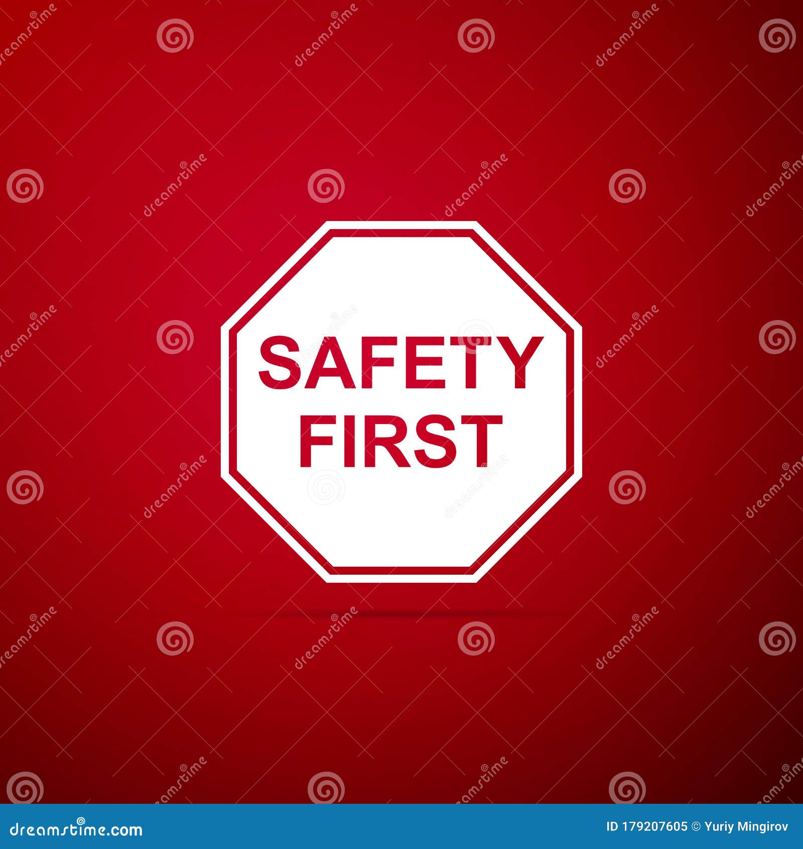 Safety First Octagonal Shape Icon Isolated on Red Background Stock ...