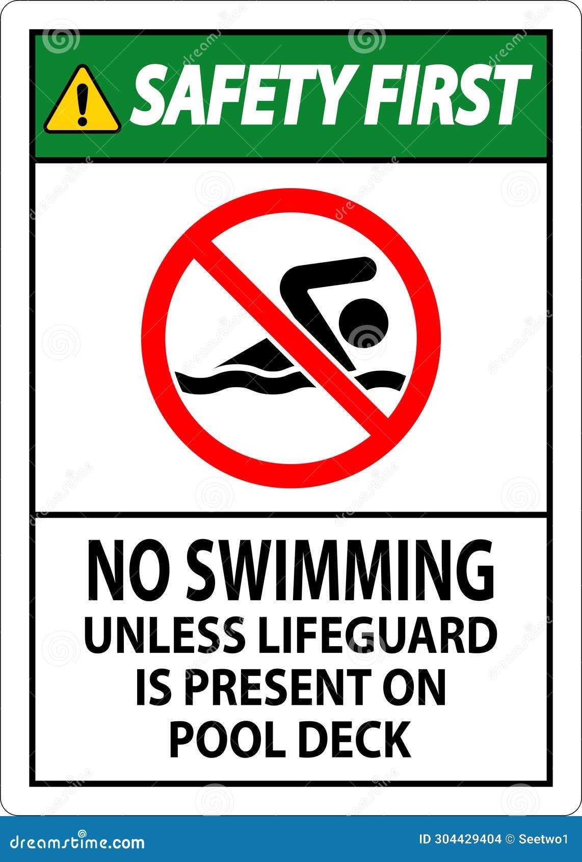 Safety First Pool Sign No Swimming Unless Lifeguard is Present on Pool ...