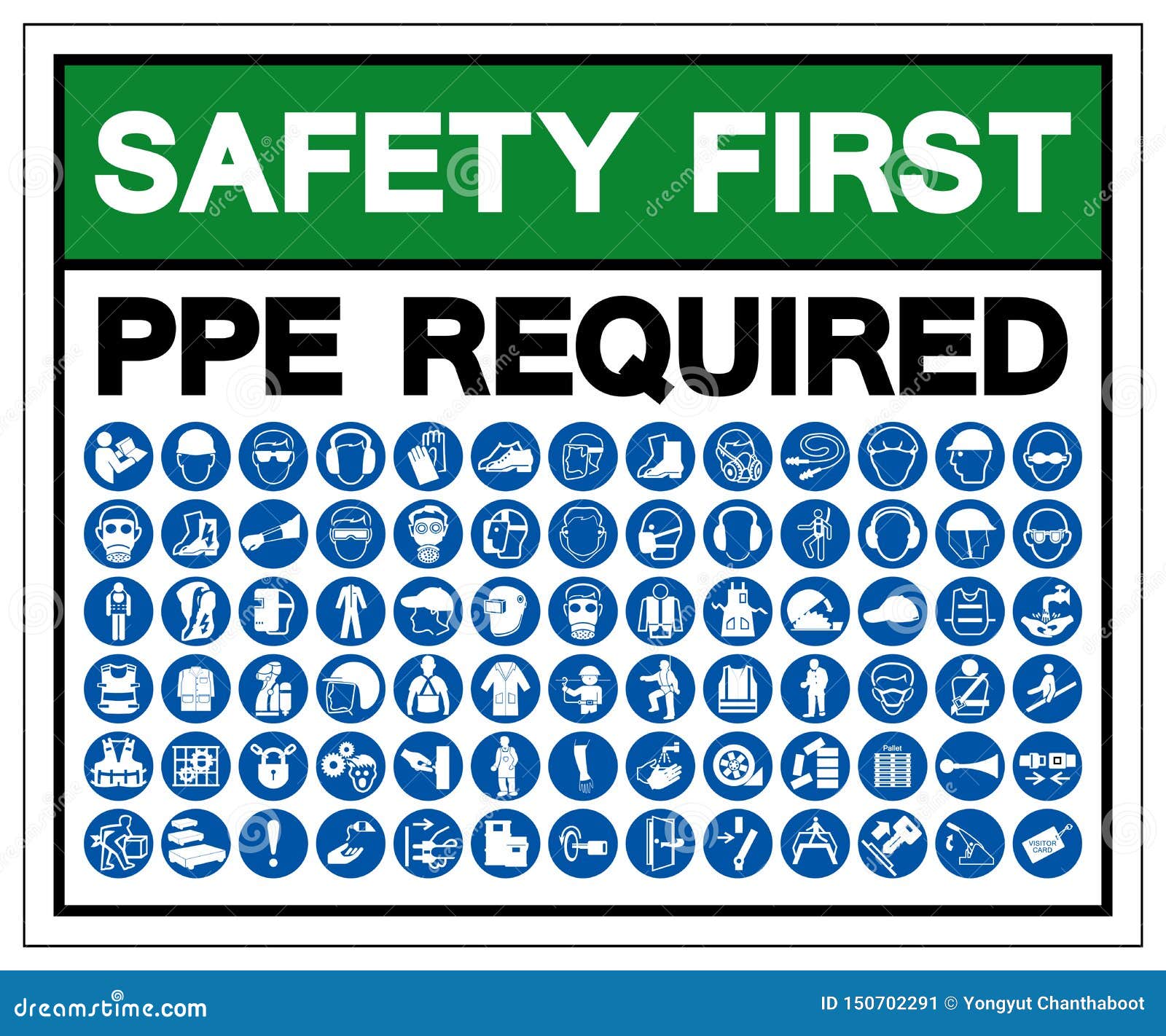 Safety First PPE Required Symbol Sign, Vector Illustration, Isolated on ... Safety First PPE Required Symbol Sign, Vector Illustration, Isolated on ...