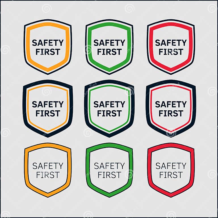 Safety First shield set stock illustration. Illustration of shield ...