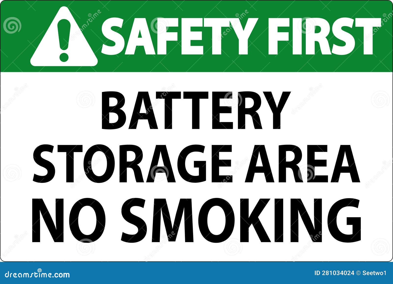 Safety First Sign Battery Storage Area No Smoking Stock Vector ...