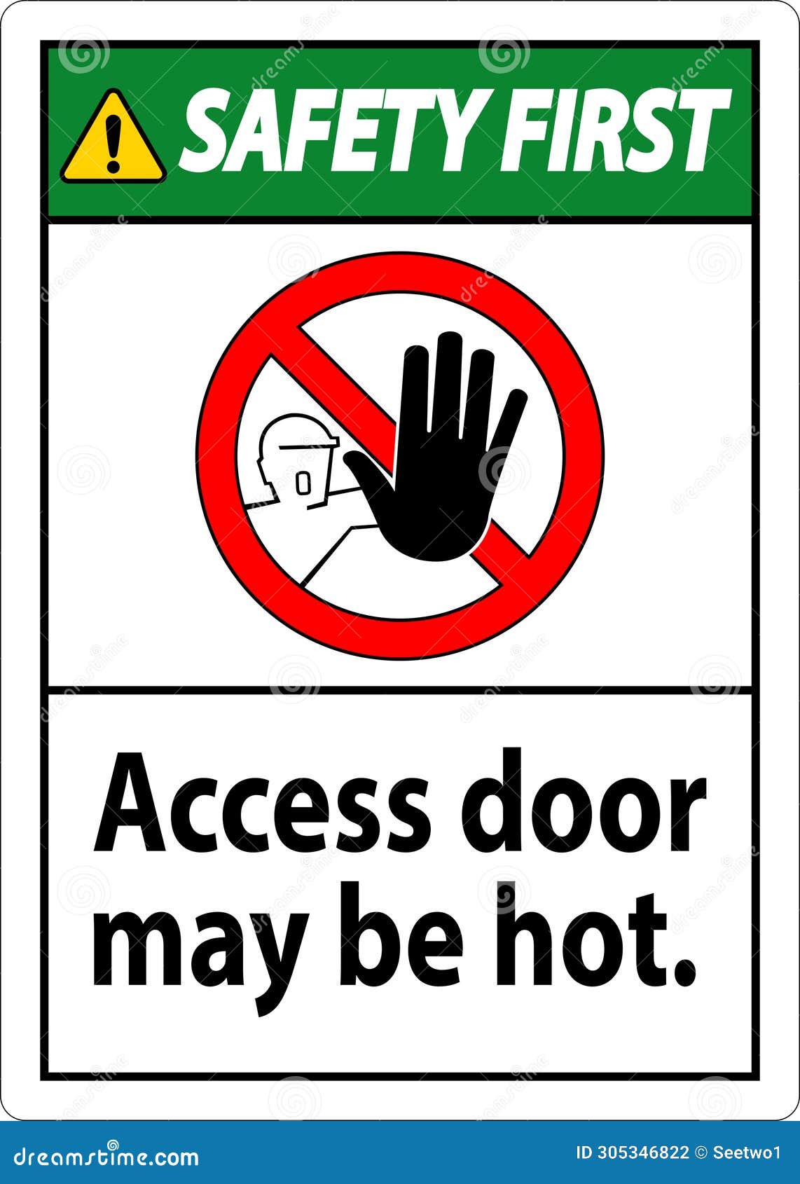 Safety First Sign, Caution, Access Door May Be Hot Stock Vector ...