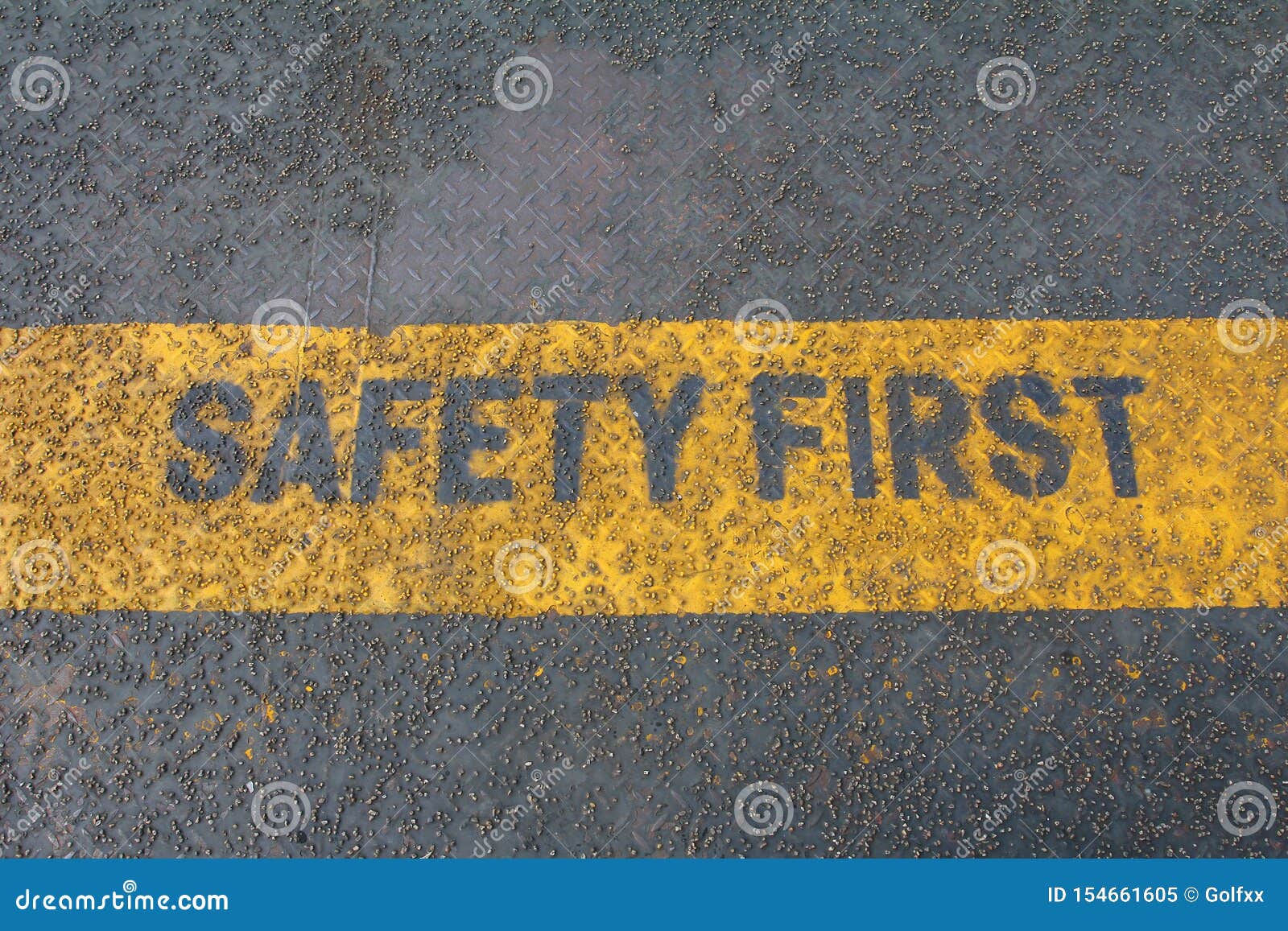 Safety First Sign on Caution Strip Stock Image - Image of creative ...