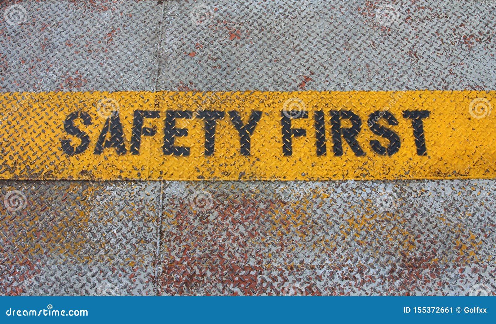 Safety First Sign on Caution Strip Stock Image - Image of grain ...