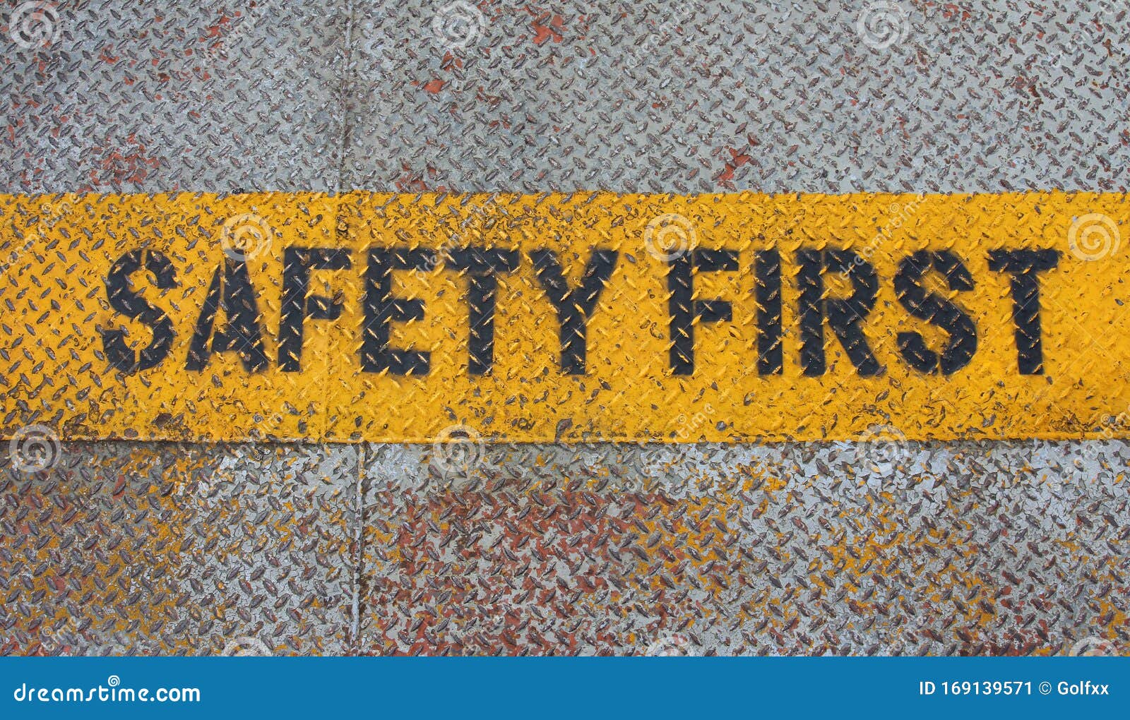Safety First Sign on Caution Strip Stock Image - Image of background ...