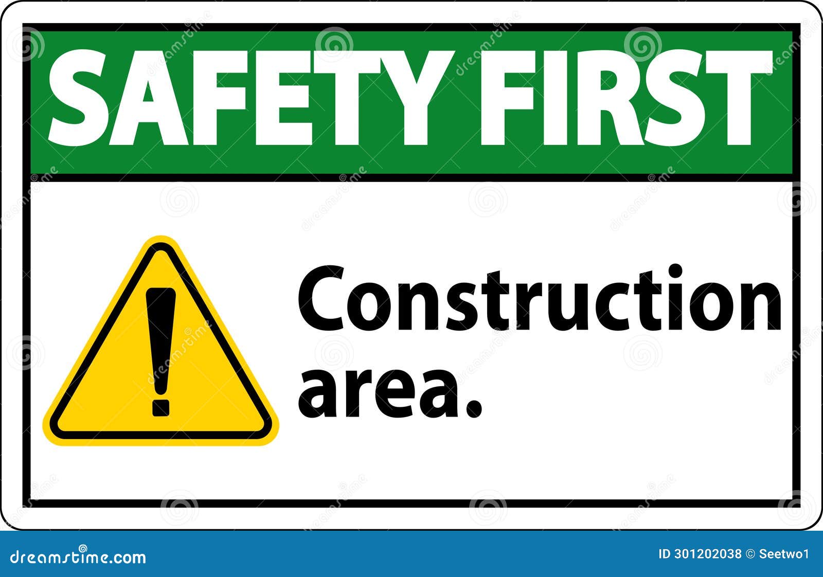 Safety First Sign Construction Area Stock Vector - Illustration of barricade, helmet: 301202038