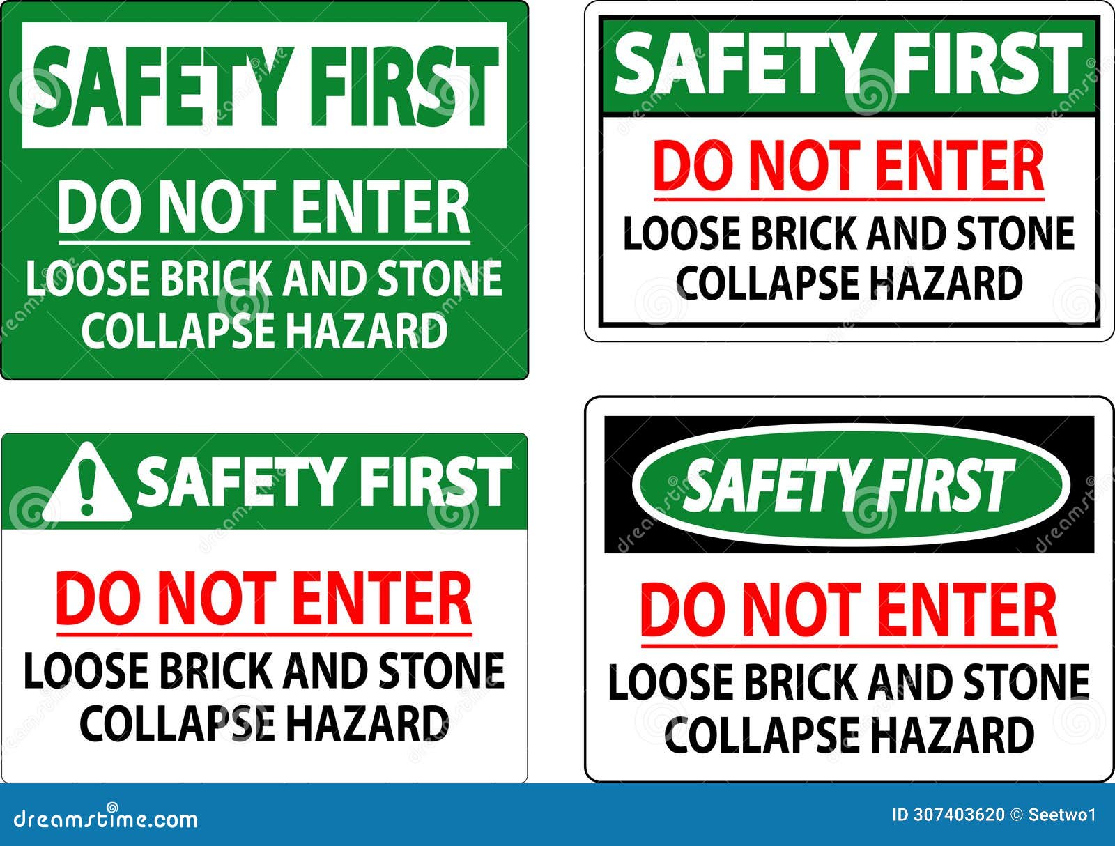 Safety First Sign, Do Not Enter, Loose Brick and Stone Collapse Hazard ...