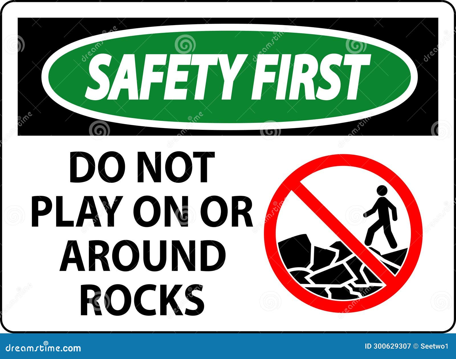 Safety First Sign Do Not Play on or Around Rocks Stock Vector ...