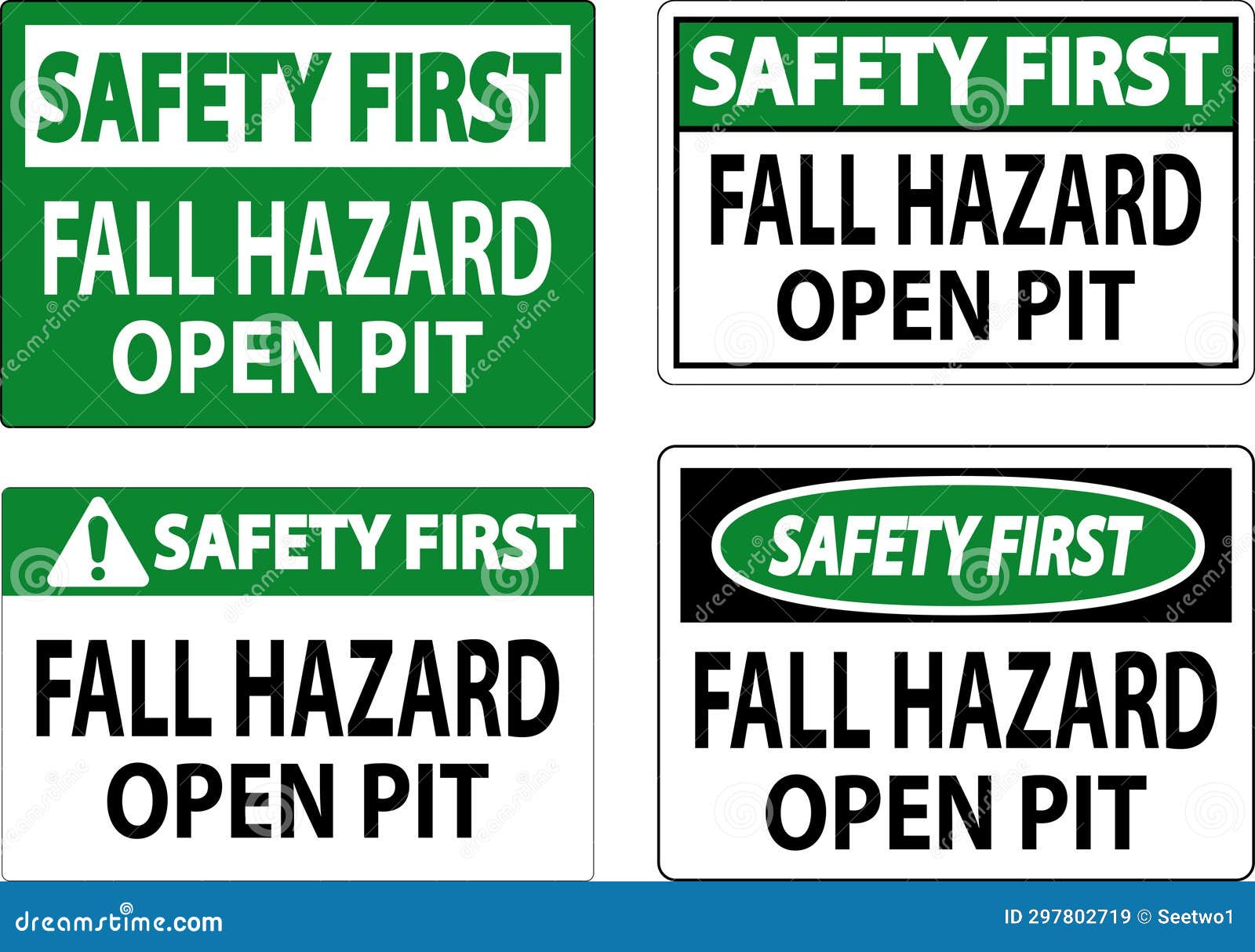 Safety First Sign Fall Hazard - Open Pit Stock Vector - Illustration of ...