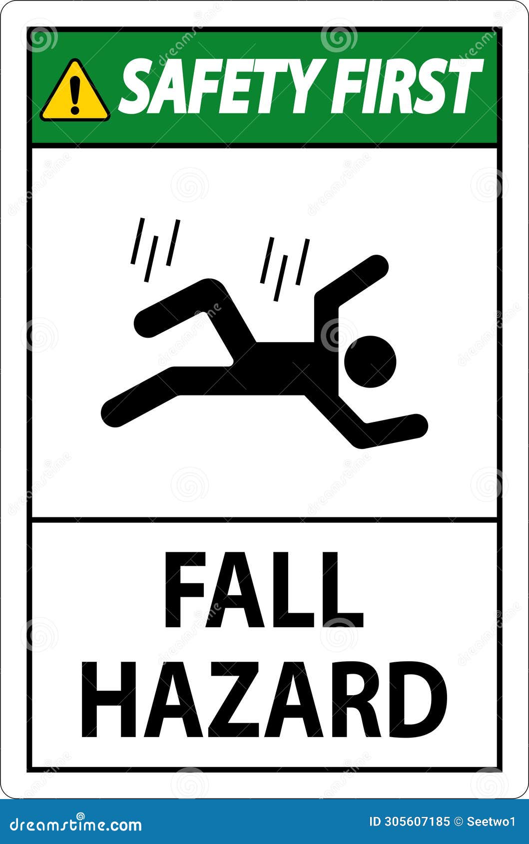Safety First Sign, Fall Hazard Stock Vector - Illustration of injury ...