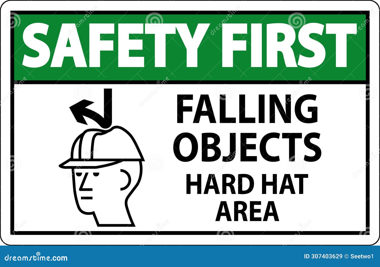 Safety First Sign, Falling Objects Hard Hat Area Stock Vector ...