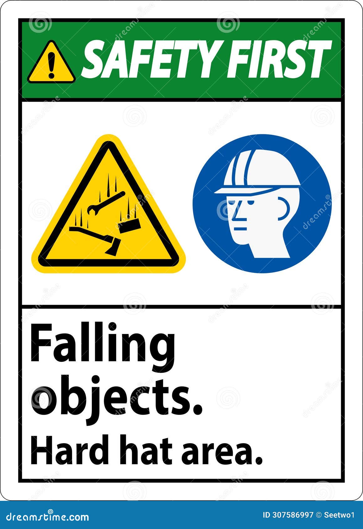 Safety First Sign, Falling Objects Hard Hat Area Stock Vector ...