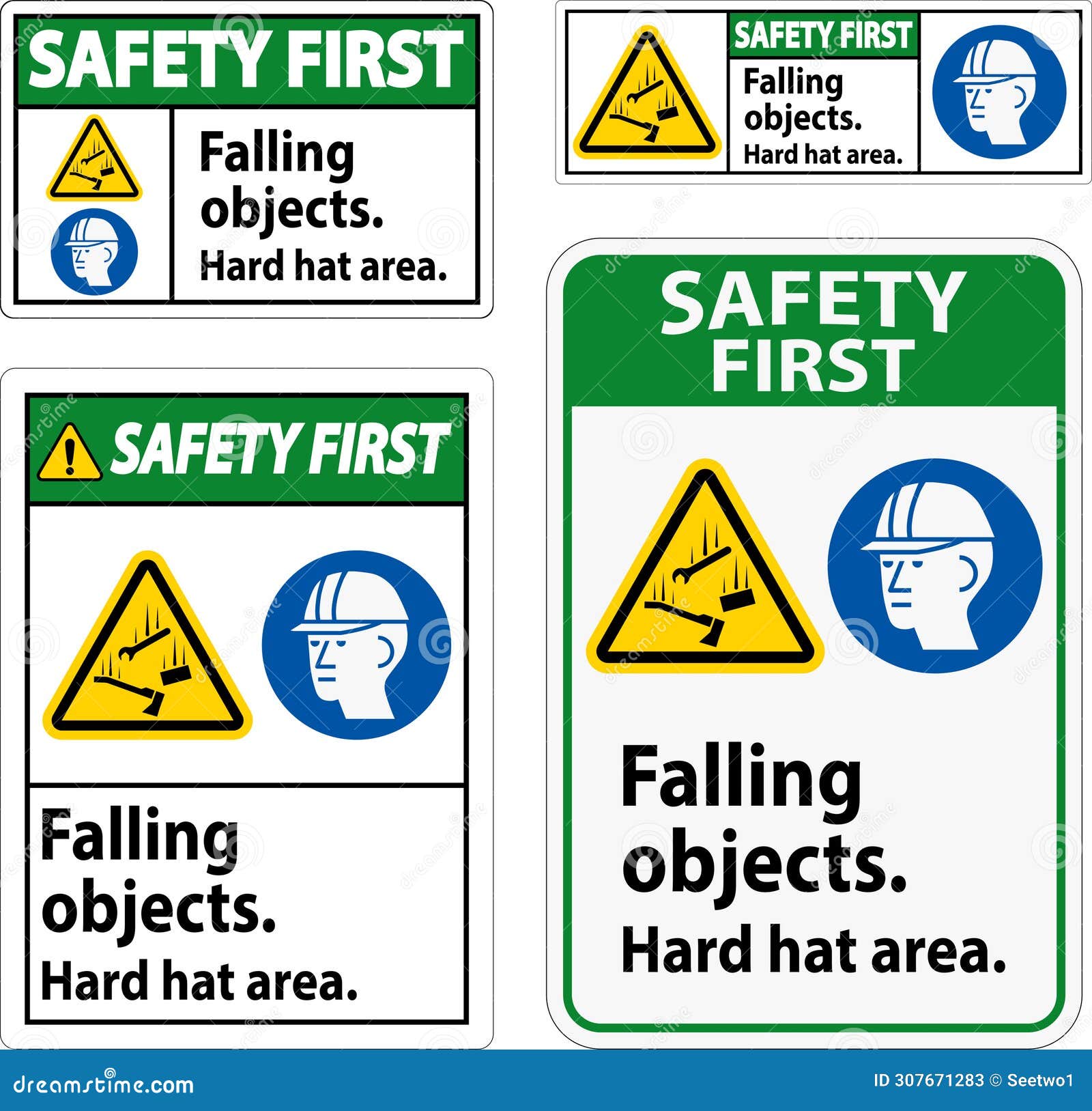 Safety First Sign, Falling Objects Hard Hat Area Stock Vector ...