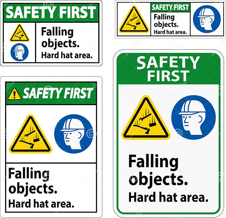 Safety First Sign, Falling Objects Hard Hat Area Stock Vector ...