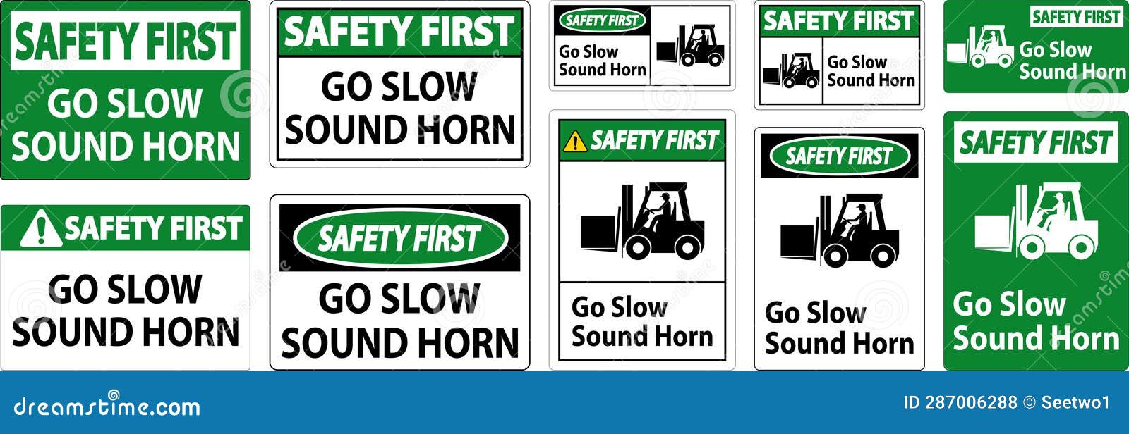 Safety First Sign, Go Slow Sound Horn Sign Stock Vector - Illustration ...