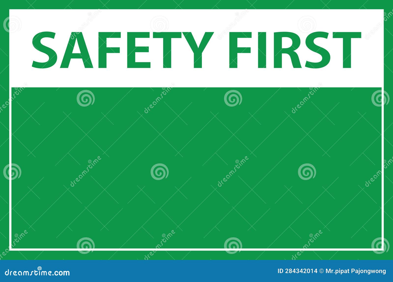 Safety First Sign on Green Background, Construction Concept, Vector ...
