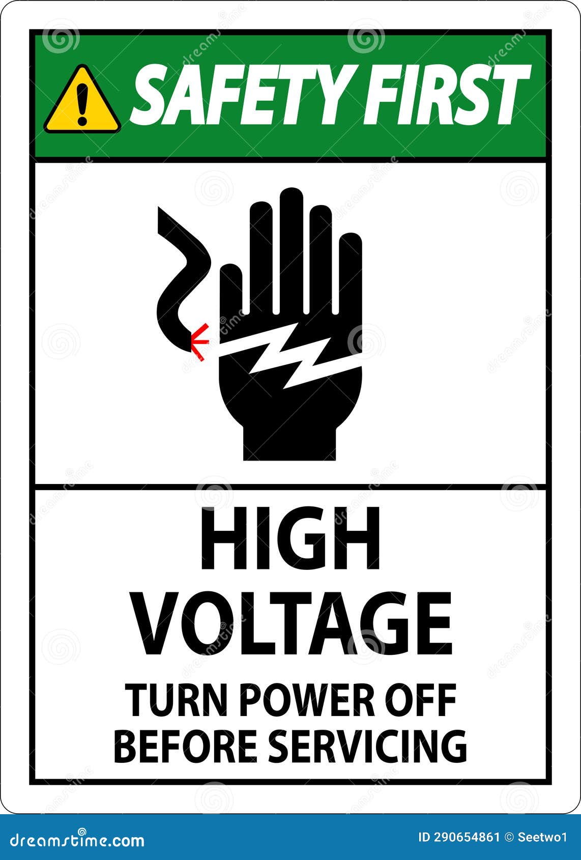 Safety First Sign High Voltage - Turn Power Off before Servicing Stock ...