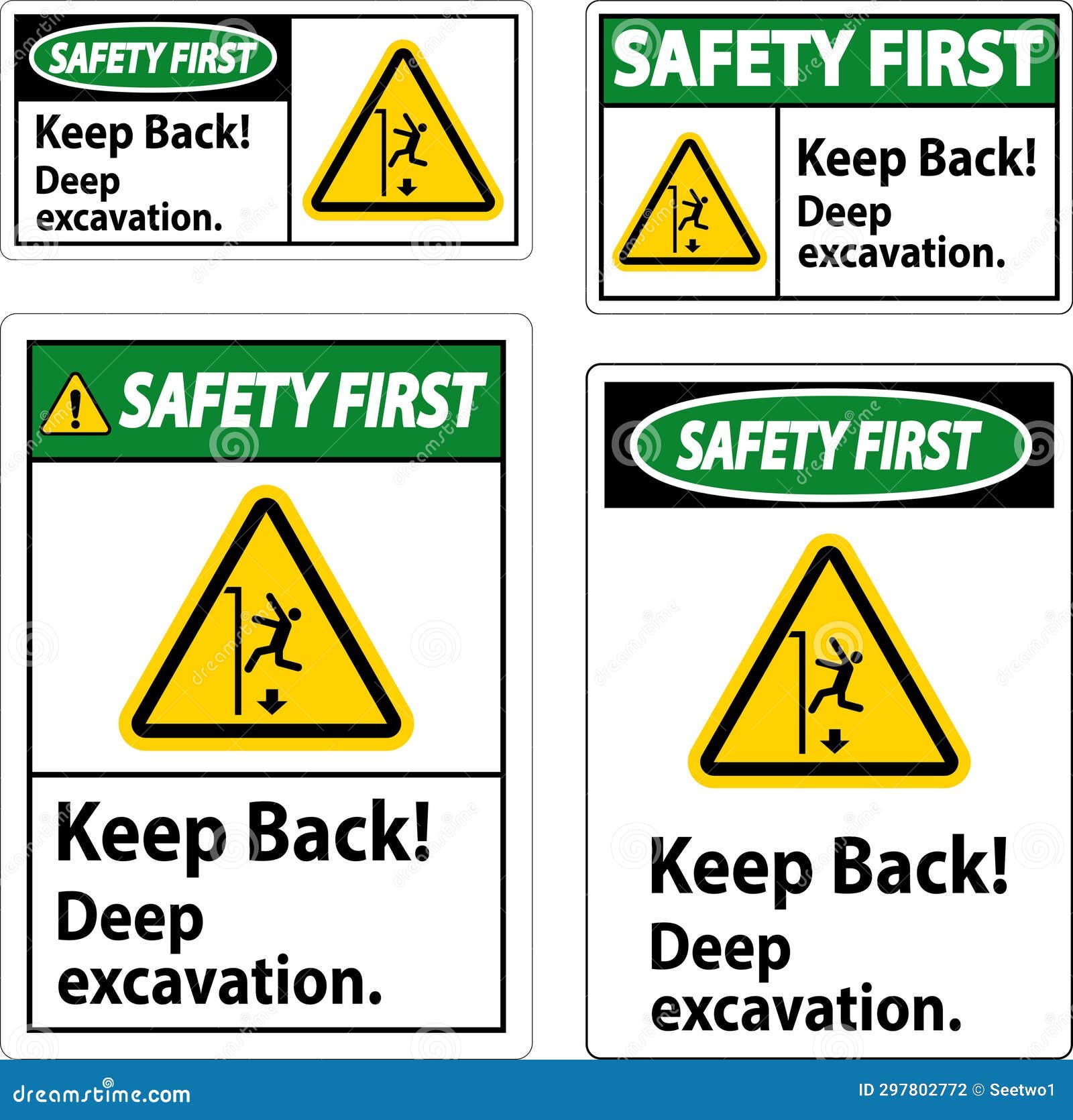 Safety First Sign Keep Back Deep Excavation Stock Vector - Illustration ...