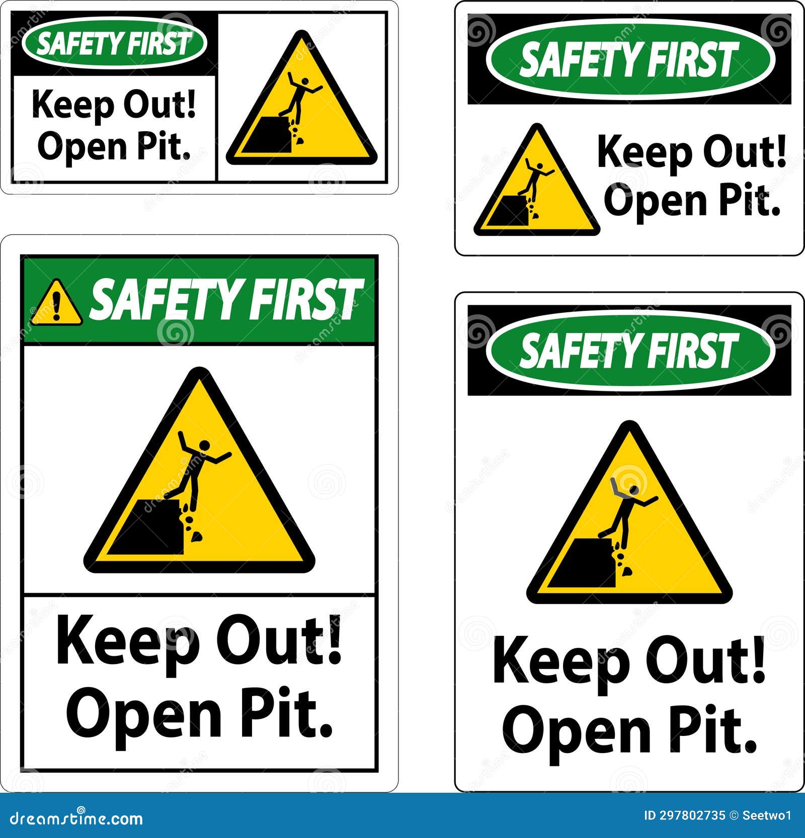 Safety First Sign Keep Out Open Pit Stock Vector - Illustration of slip ...