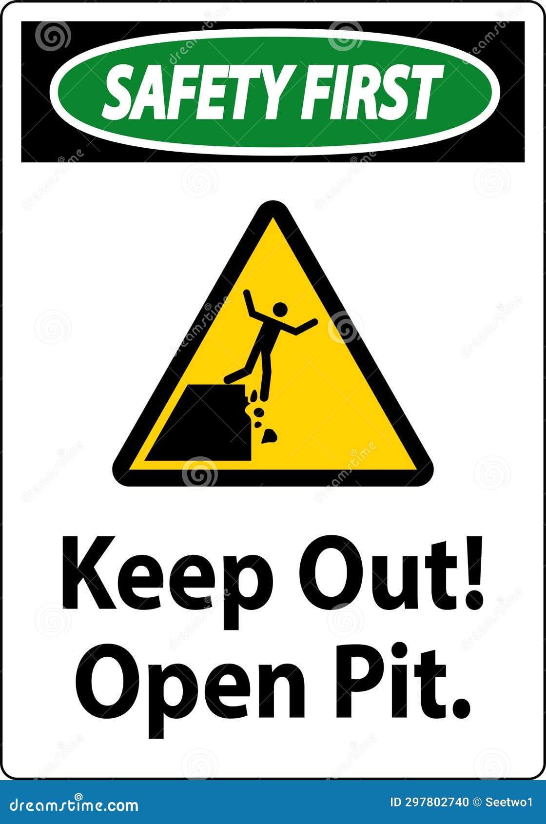 Safety First Sign Keep Out Open Pit Stock Vector - Illustration of ...