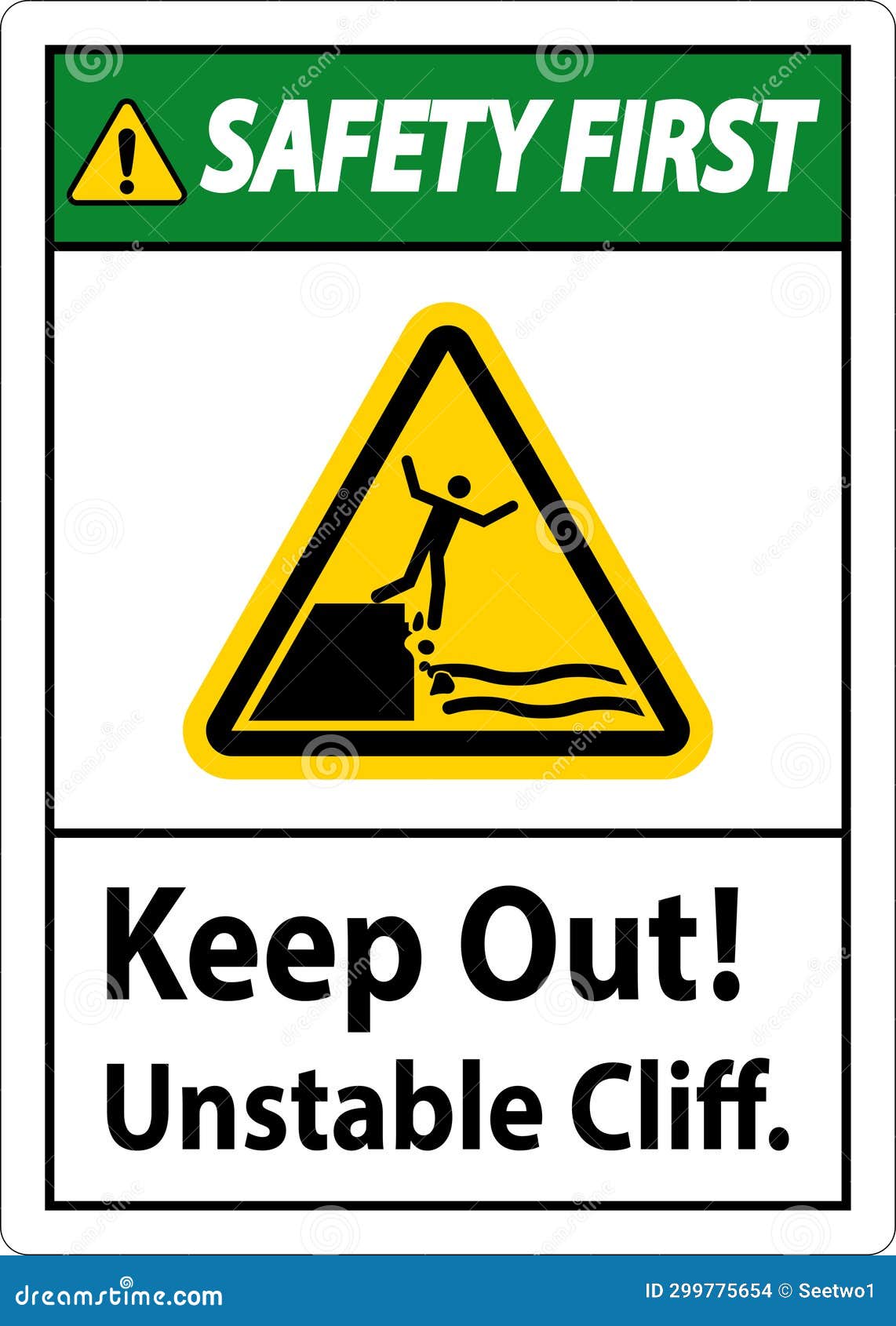 Safety First Sign, Keep Out Unstable Cliff Stock Vector - Illustration ...