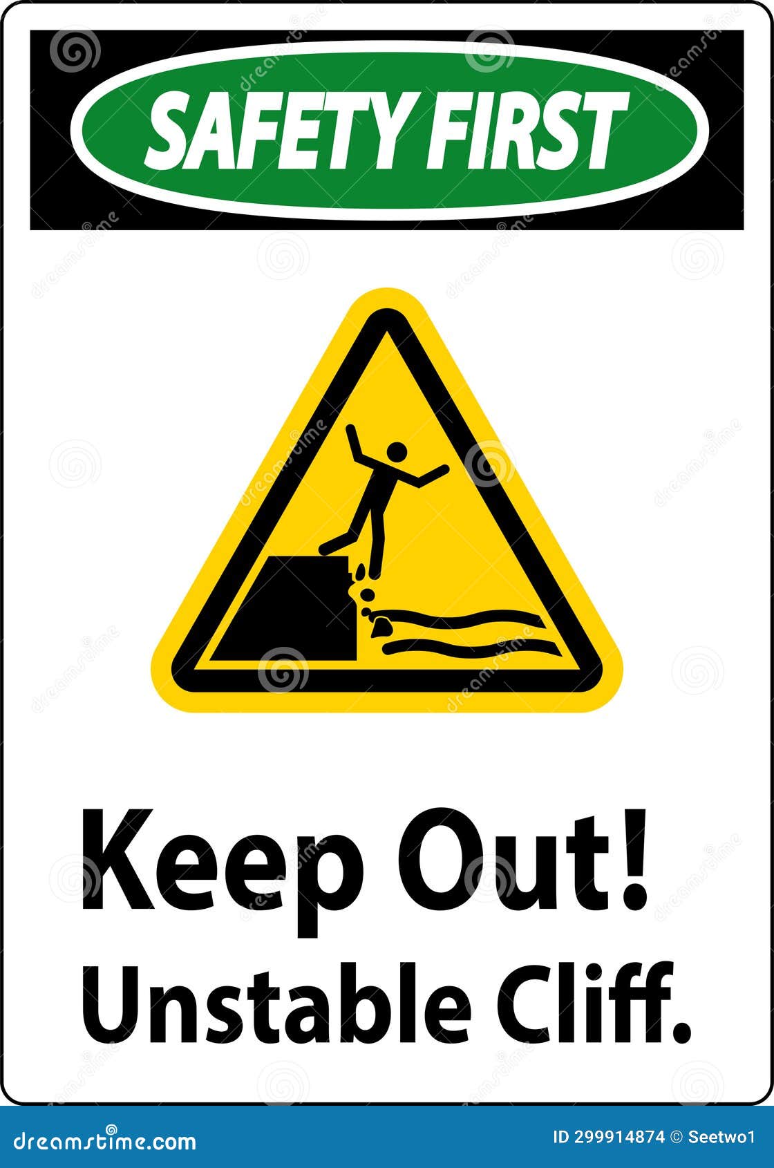 Safety First Sign, Keep Out Unstable Cliff Stock Vector - Illustration ...